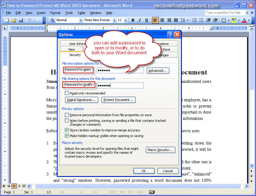 How to Password Protect MS Word 2003 document How to Password Protect MS Word 2003 document