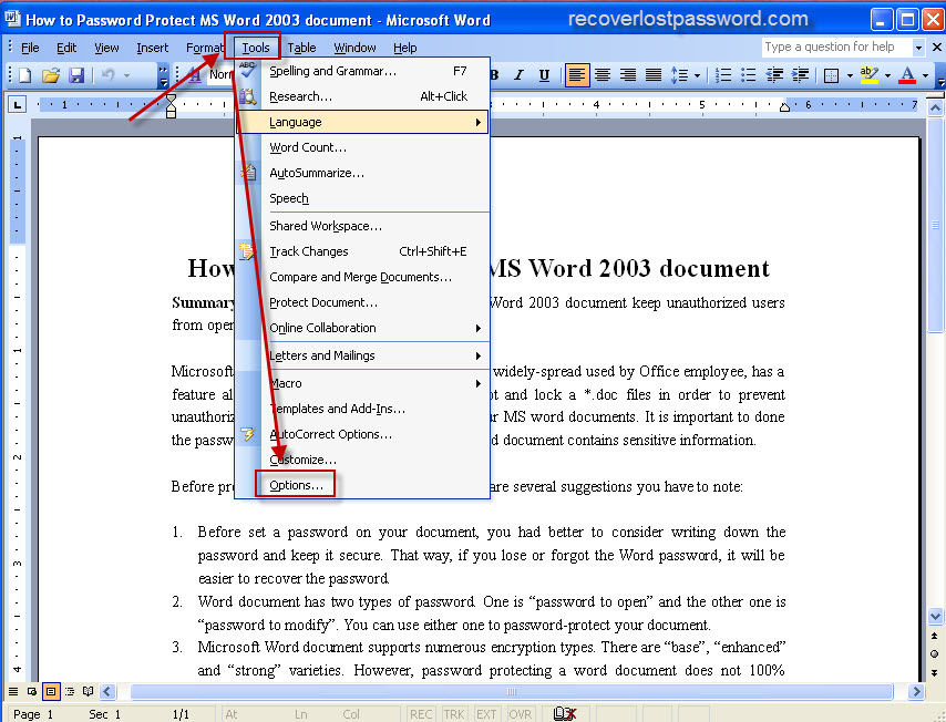 How to Password Protect MS Word 2003 document How to Password Protect MS Word 2003 document